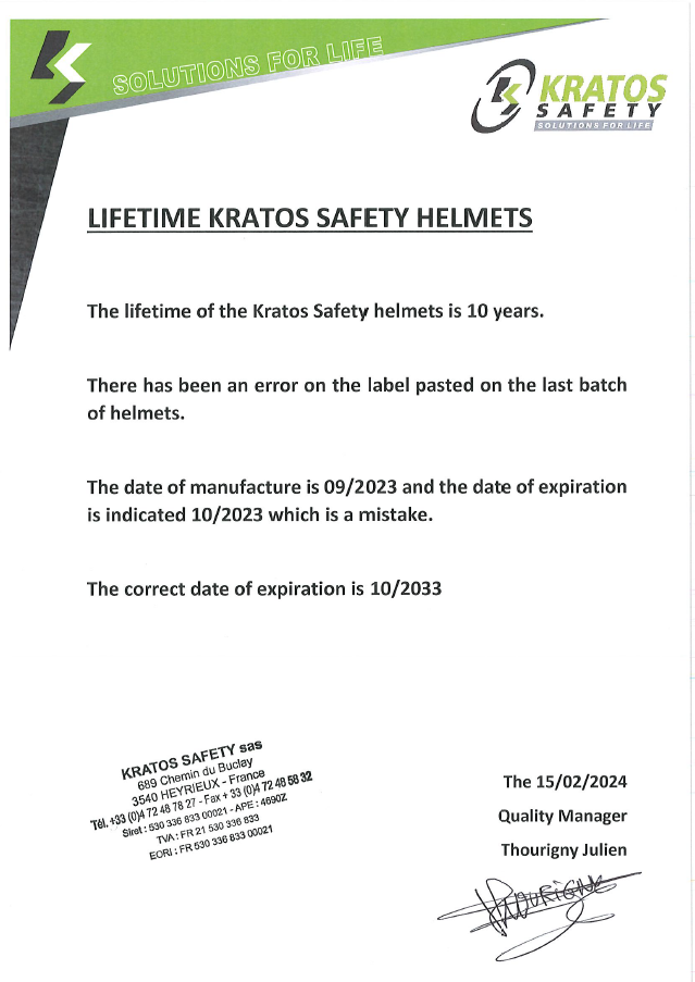 Lifetime KRATOS SAFETY helmets